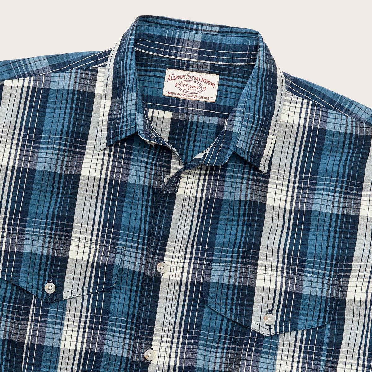 Washed ss feather cloth shirt by Filson | Service blue / white (Blue)